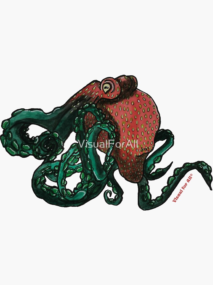 "Inktober 2022 "Fantastic Creatures" Strawberry Octopus" Sticker for ...