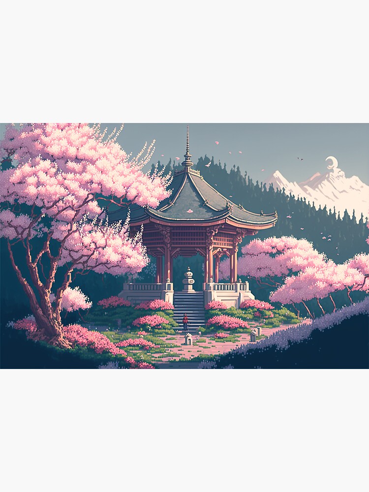 "Cherry Blossom Temple" Sticker for Sale by step10studio | Redbubble