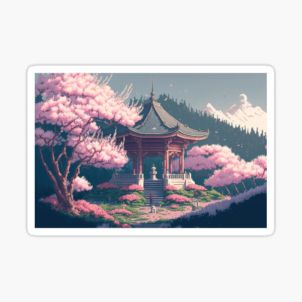 "Cherry Blossom Temple" Sticker for Sale by step10studio | Redbubble