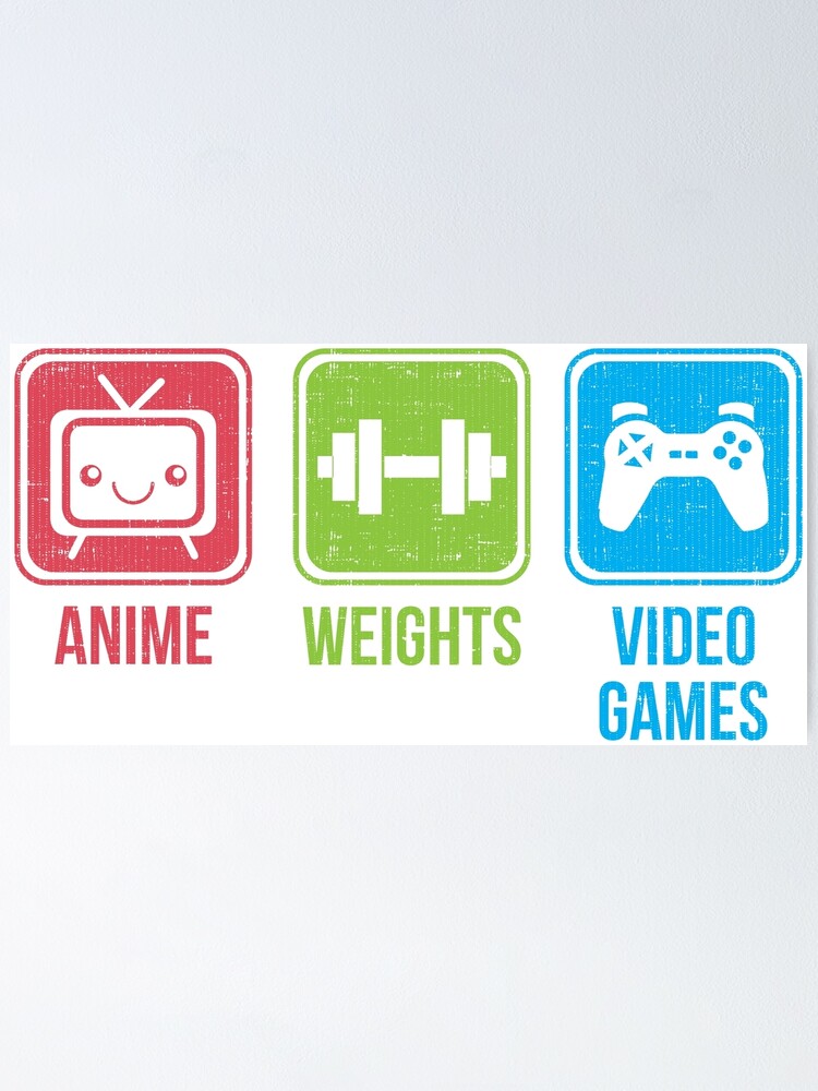 "Anime, Weights, and Video Games (pictogram icons)" Poster by ...
