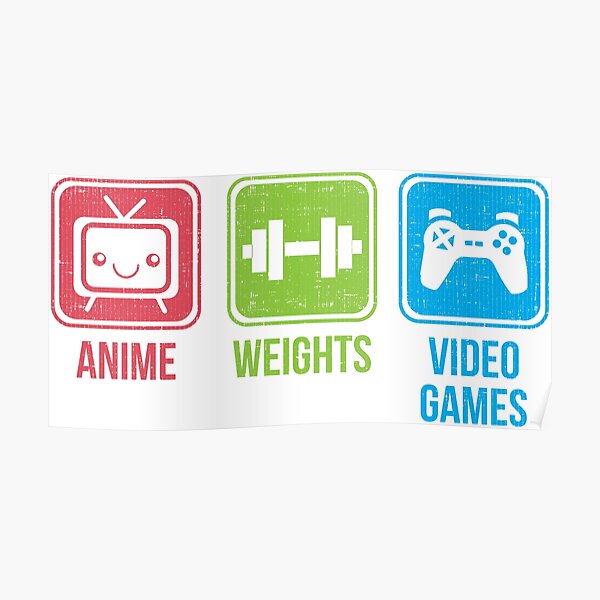 "Anime, Weights, and Video Games (pictogram icons)" Poster by ...