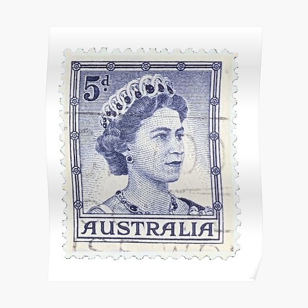 "Vintage 5d Queen Blue Australia Postage Stamp" Poster for Sale by red ...