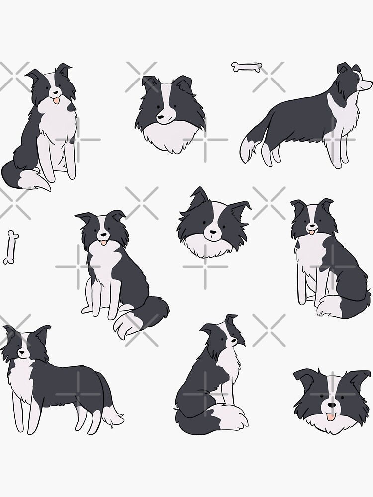 "9 cute border collie dog stickers pack - border collie illustration ...