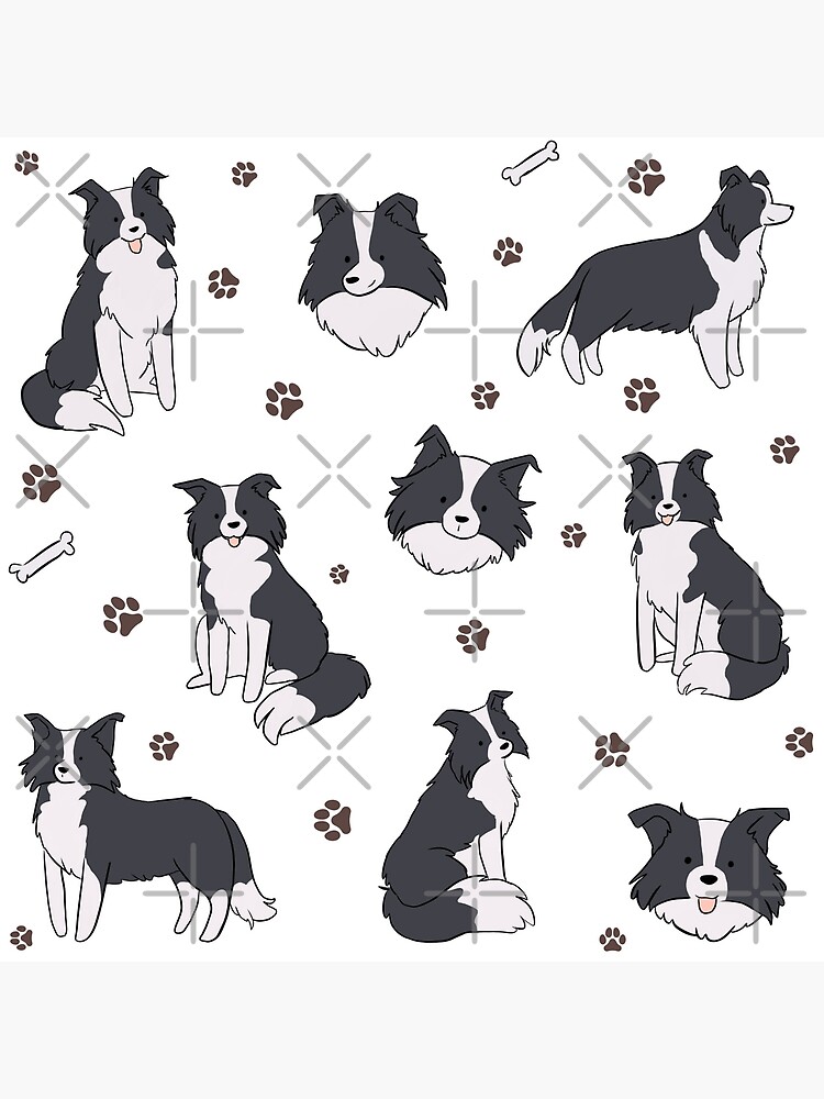 "9 cute border collie dog stickers pack - border collie illustration ...