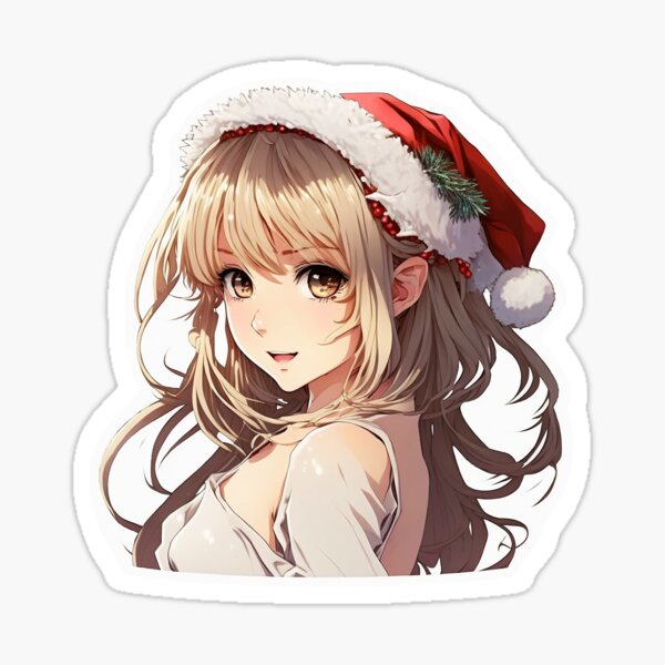 "Cute anime girl at christmas Sticker" Sticker for Sale by FoxLavis ...