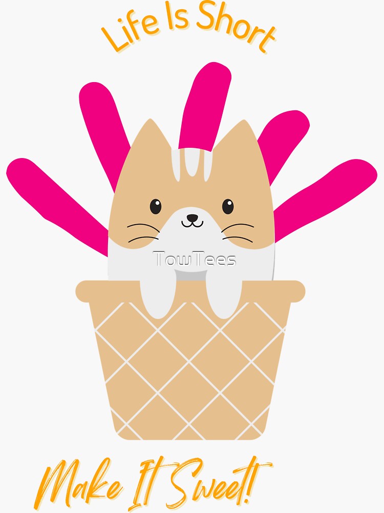 "Orange Tabby Cat Ice Cream" Sticker for Sale by TowTees | Redbubble