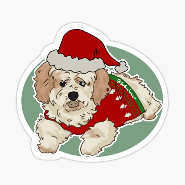 "Christmas Cavachon Dog" Sticker for Sale by sombralunaart | Redbubble