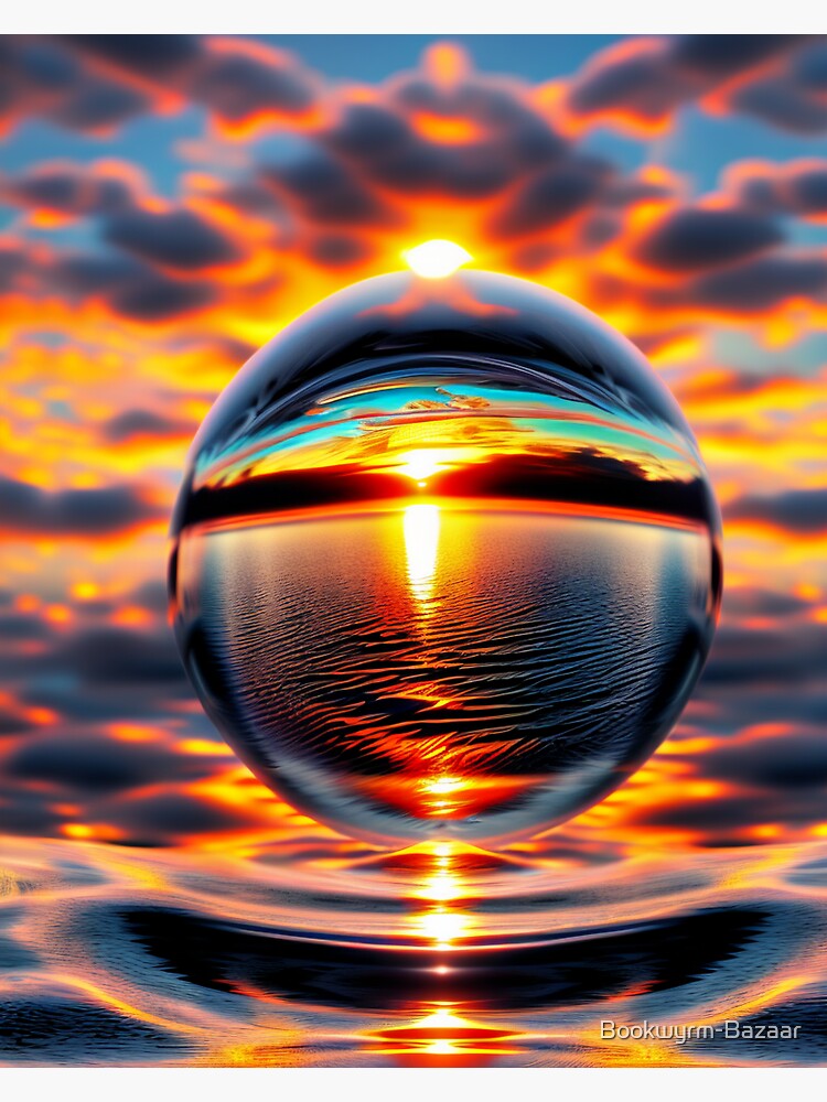 "Abstract art of a crystal sphere hovering above the ocean and ...