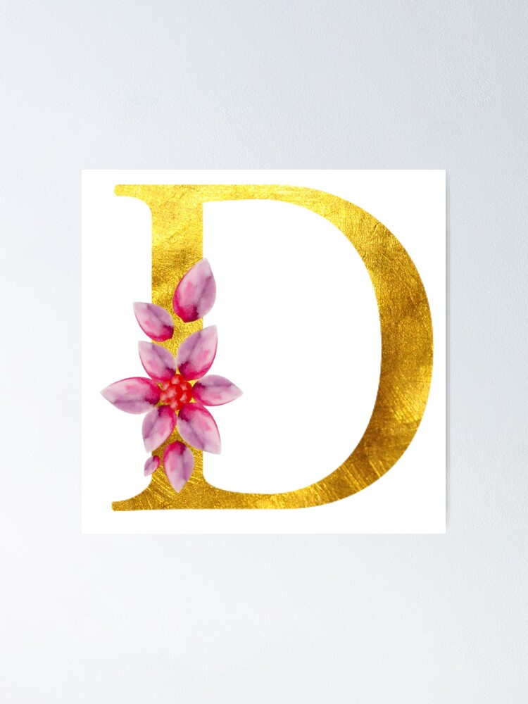 Póster «D letra de brillo dorado, abc, alfabeto botánico, pintura ...