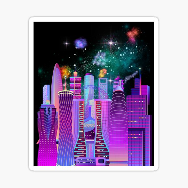 "Cyberpunk Neon City" Sticker for Sale by timotimdesigns | Redbubble