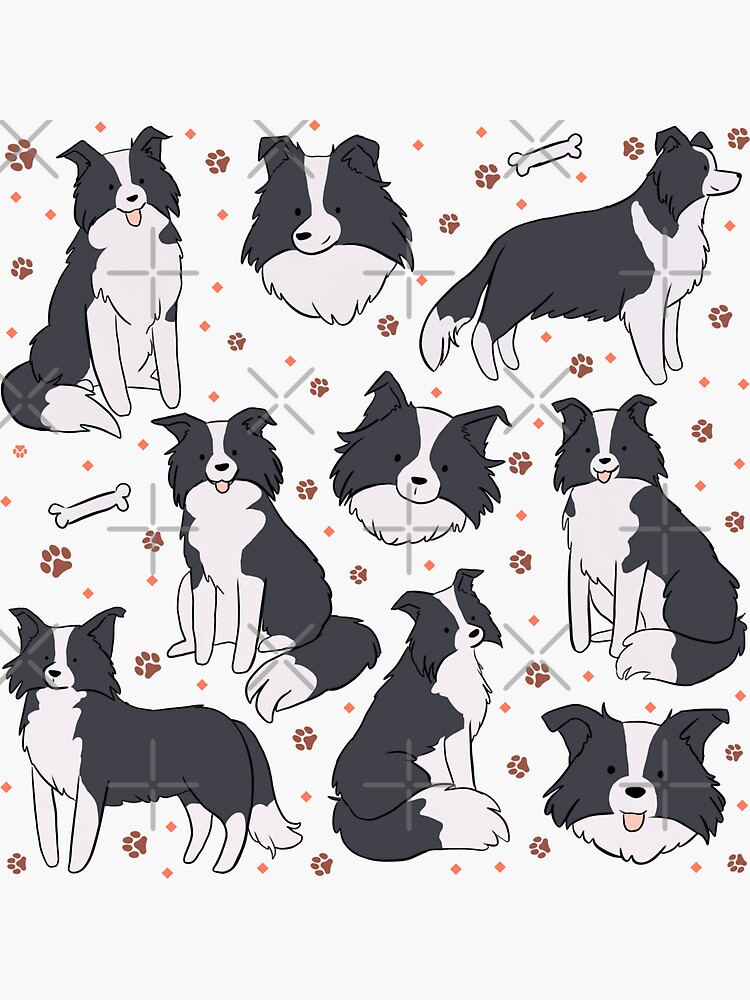 "cute border collie dog stickers pack - border collie illustration ...