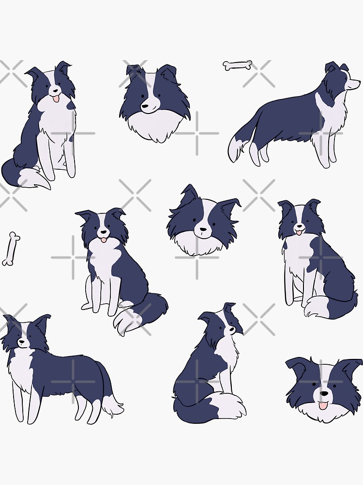 "border collie cute blue dog stickers pack - border collie illustration ...