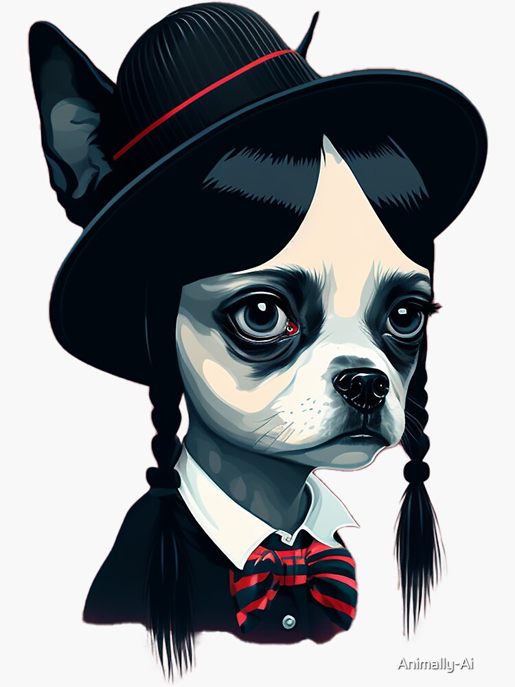"Wednesday Addams Dog" Sticker for Sale by Animally-Ai | Redbubble