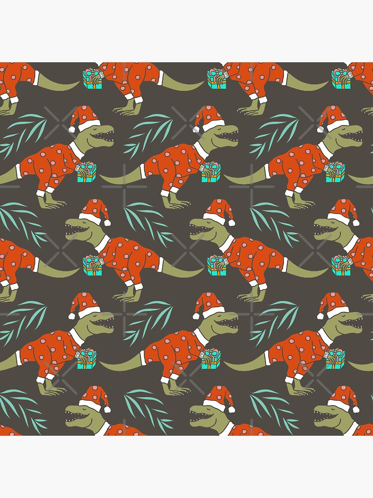 "Christmas Costume Wearing T-Rex Dinosaur with Present in Hand Pattern ...