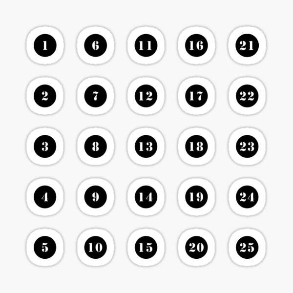 "Number Zero (0) to Twenty Five (25) in Black Circles" Sticker for Sale ...