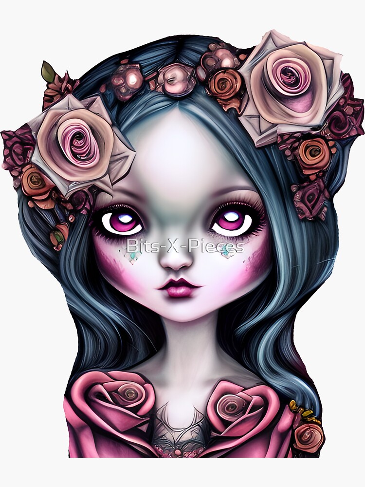 "Pink Eyed Goth Princess" Sticker for Sale by Bits-X-Pieces | Redbubble
