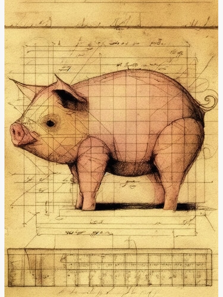 "Cute pink little piglet technical drawing with measurements and ...