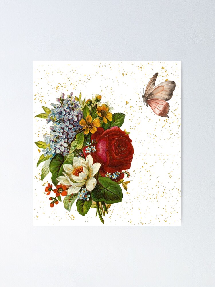 "vintage flower butterfly art" Poster for Sale by AnletNP | Redbubble