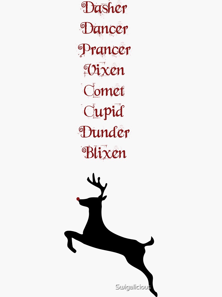 "Santa's Reindeer Name List" Sticker for Sale by Swigalicious | Redbubble