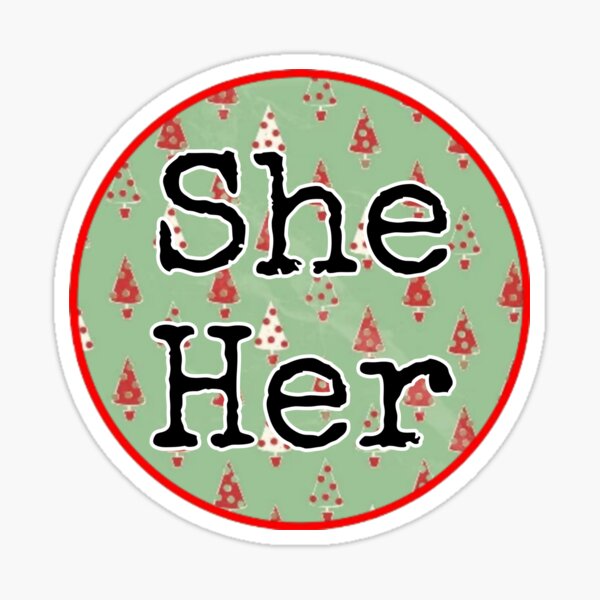 "Wrapping paper inspired pronouns she her " Sticker for Sale by ...