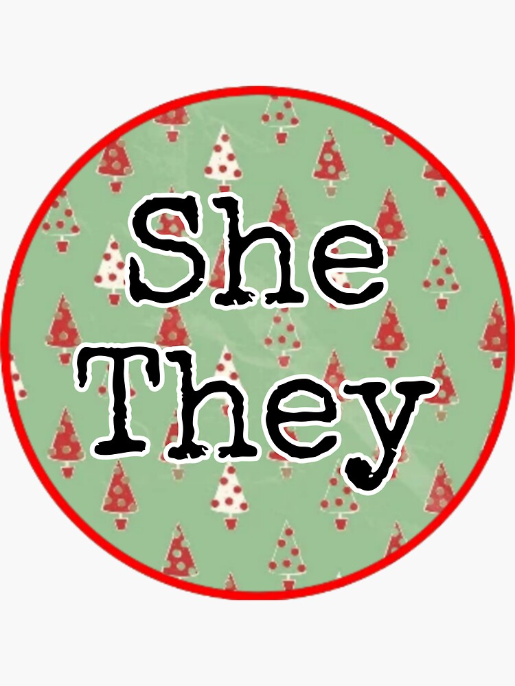 "Gift wrapping paper inspired pronouns she they" Sticker for Sale by ...