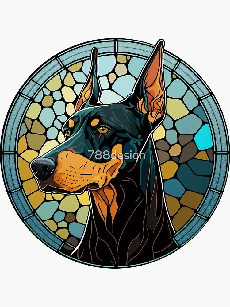 "Doberman Pinscher dog portrait, stained glass" Sticker for Sale by ...