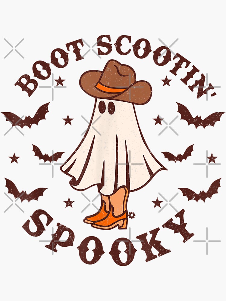 "retro western halloween cute ghost funny boot scootin spooky" Sticker ...