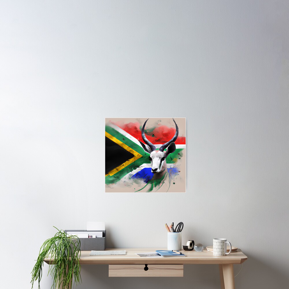 "Springbok with South African flag, Bokke" Poster for Sale by Huesoffun ...