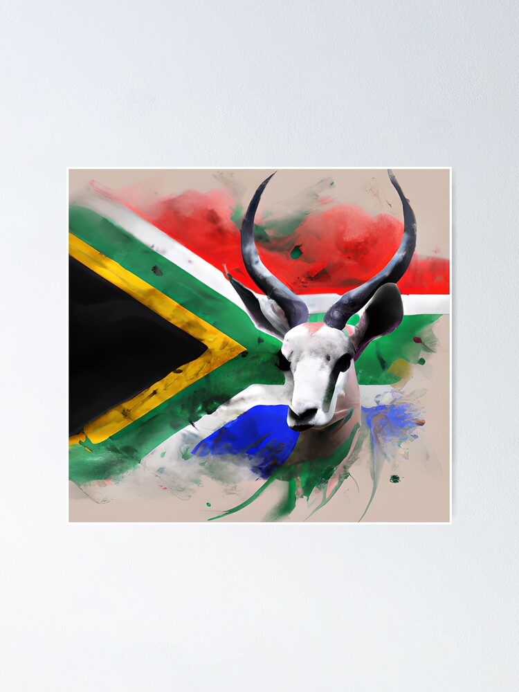 "Springbok with South African flag, Bokke" Poster for Sale by Huesoffun ...