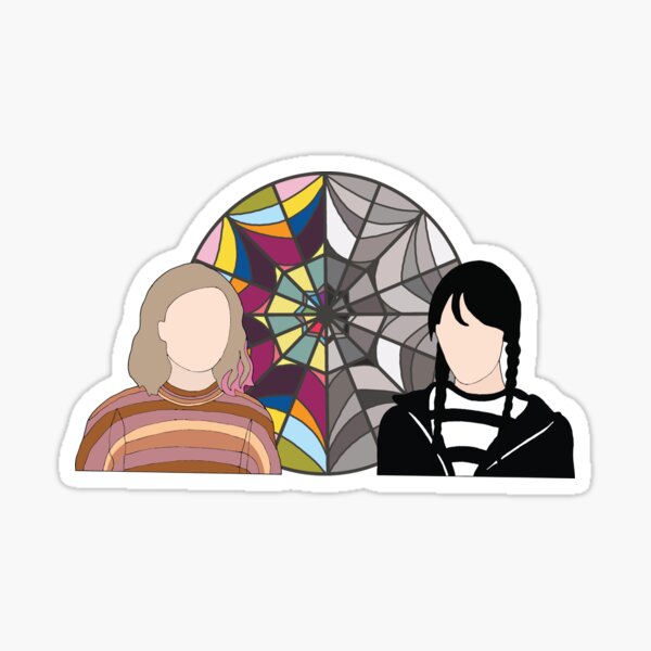 "Wednesday - Enid and Wednesday Addams in the spiderweb stained glass ...