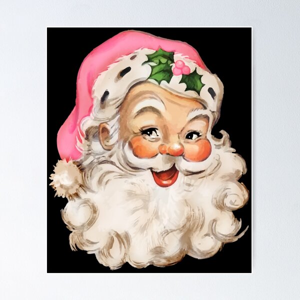 "Retro Vintage Pink Santa Claus Pink Christmas" Poster for Sale by ...