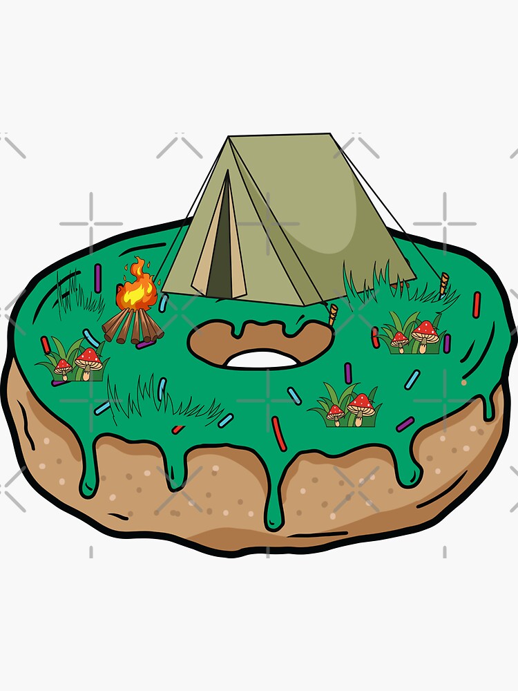 "Funny camping tent with fire on donut" Sticker for Sale by Donutlovers ...