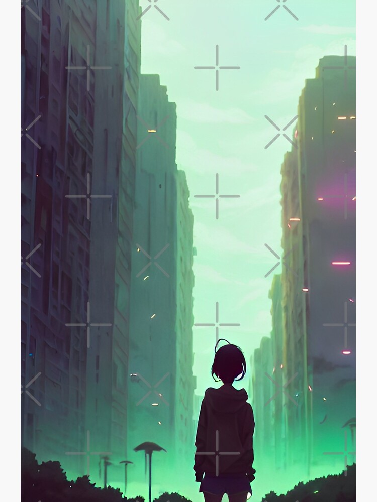 "Anime Girl in Streets Lofi Scenario Shadow Landscape" Sticker for Sale ...