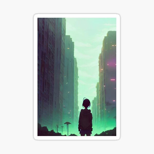 "Anime Girl in Streets Lofi Scenario Shadow Landscape" Sticker for Sale ...