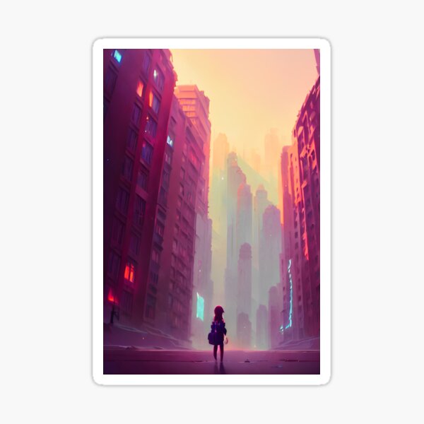 "Cute Anime Girl in Streets Lofi Scenario Shadow Landscape" Sticker for ...