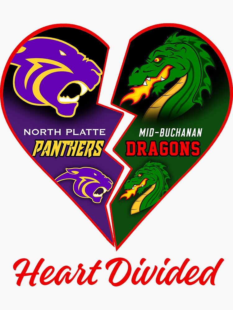 "North Platte Panthers Mid-Buchanan Dragons Heart Divided v2" Sticker ...
