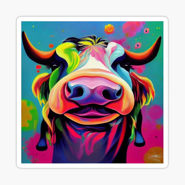 "Johnny: Psychedelic Cow Portrait" Sticker for Sale by VermontMade ...