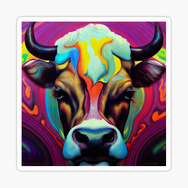 "Erica: Psychedelic Cow Portrait" Sticker for Sale by VermontMade ...