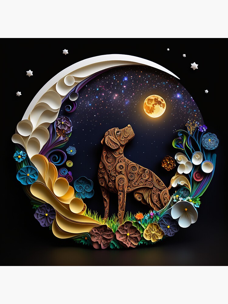 "Chocolate Brown Labrador Retriever Dog in Space Full Moon Glowing ...