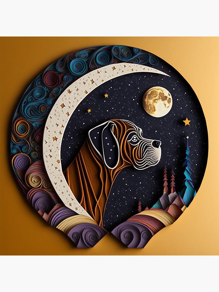 "Boxer Dog Portrait in Space Crescent Moon Stars Cute Art Digital ...