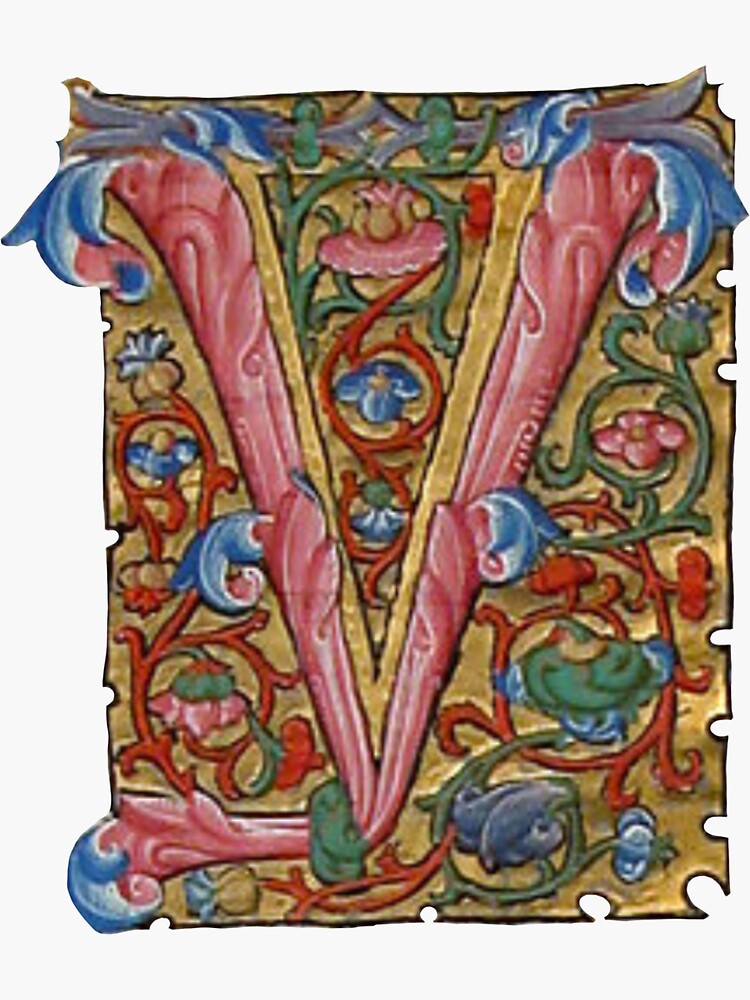 "Manuscript Lettering ‘V’ Early Irish Manuscript Illumination" Sticker ...