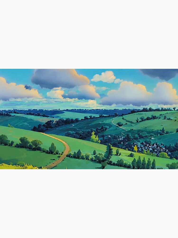 "Rural Countryside Anime Green Fields Scenery Wallpaper" Sticker for ...