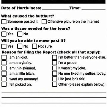 "Butthurt Report, a distressed, blurry original meme" Sticker for Sale ...