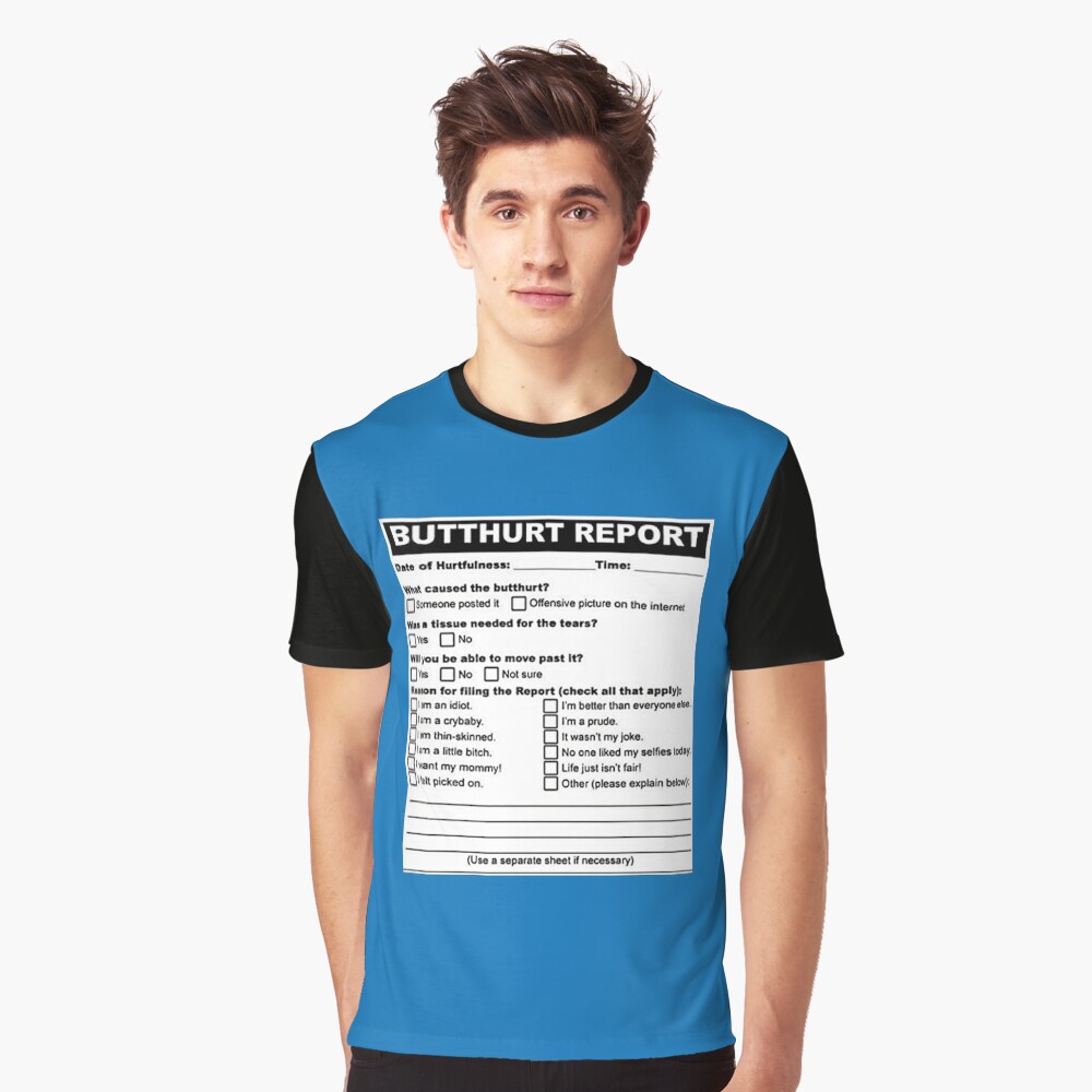 "Butthurt Report, a distressed, blurry original meme" Sticker for Sale ...