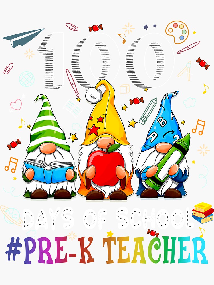 "Gnome 100 days of school Pre -K Teacher" Sticker for Sale by ...