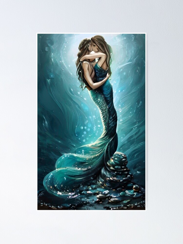"Lesbian Mermaids Kissing in the Ocean" Poster for Sale by TheOtherTeam ...