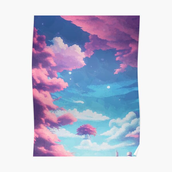 Anime Style Clouds Poster For Sale By Emai Art Redbubble 