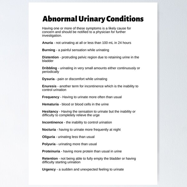 "Abnormal Urinary Conditions Chart" Poster for Sale by Caregiverology ...