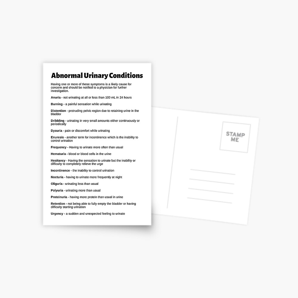 Abnormal Urinary Conditions Chart Poster For Sale By Caregiverology