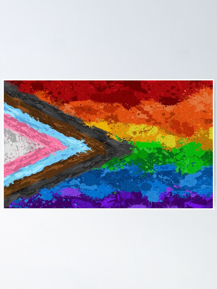 "Abstract Paint Splatter Progressive Rainbow Pride Flag Pattern" Poster ...